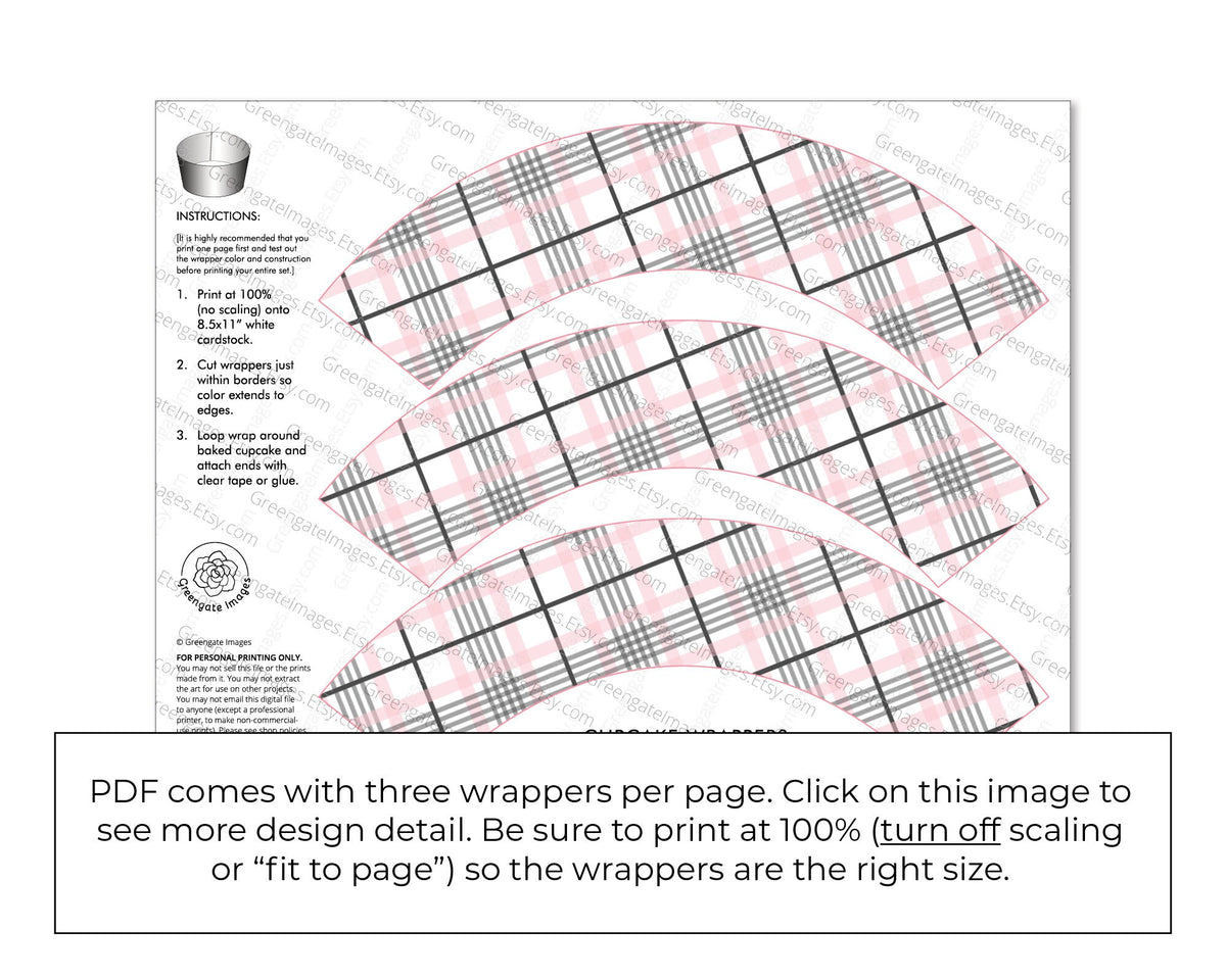 Pink/Black/Gray Plaid Cupcake Wrappers – Greengate Images