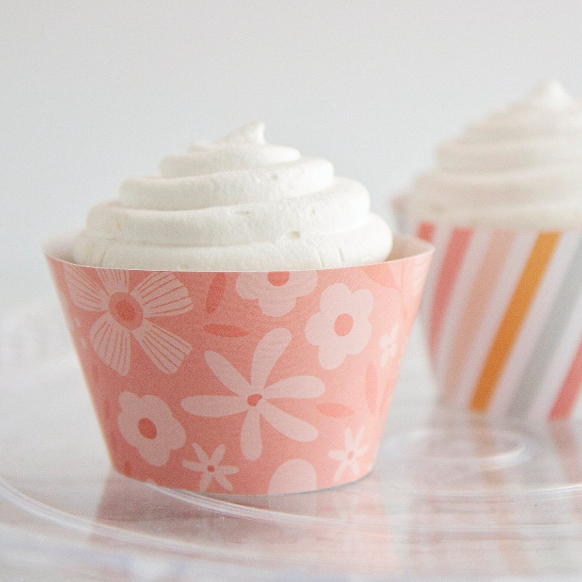 Peach Stripes & Floral Cupcake Wrapper Duo – Greengate Images