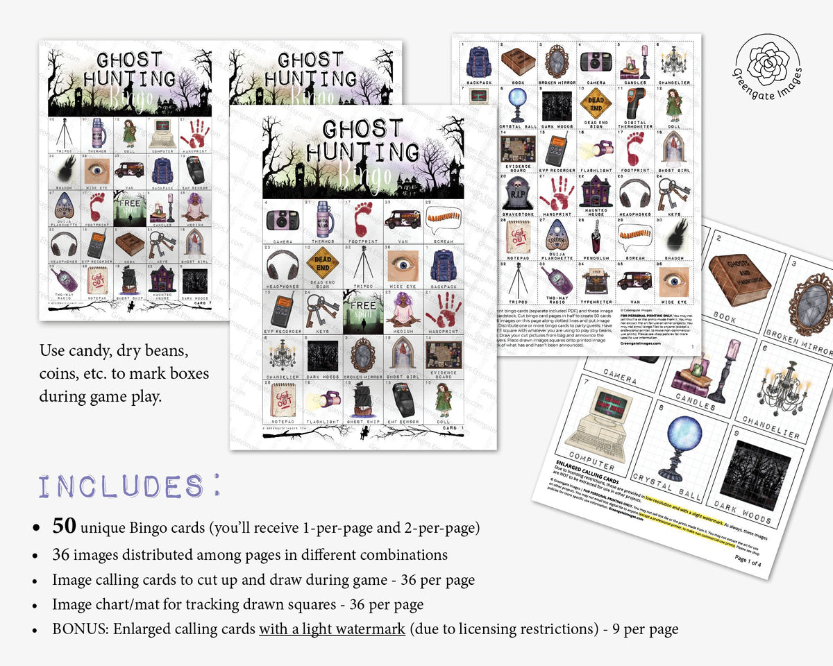 Ghost Hunting Bingo Cards – Greengate Images