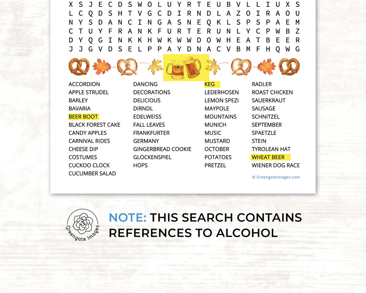 Oktoberfest Word Search – Greengate Images