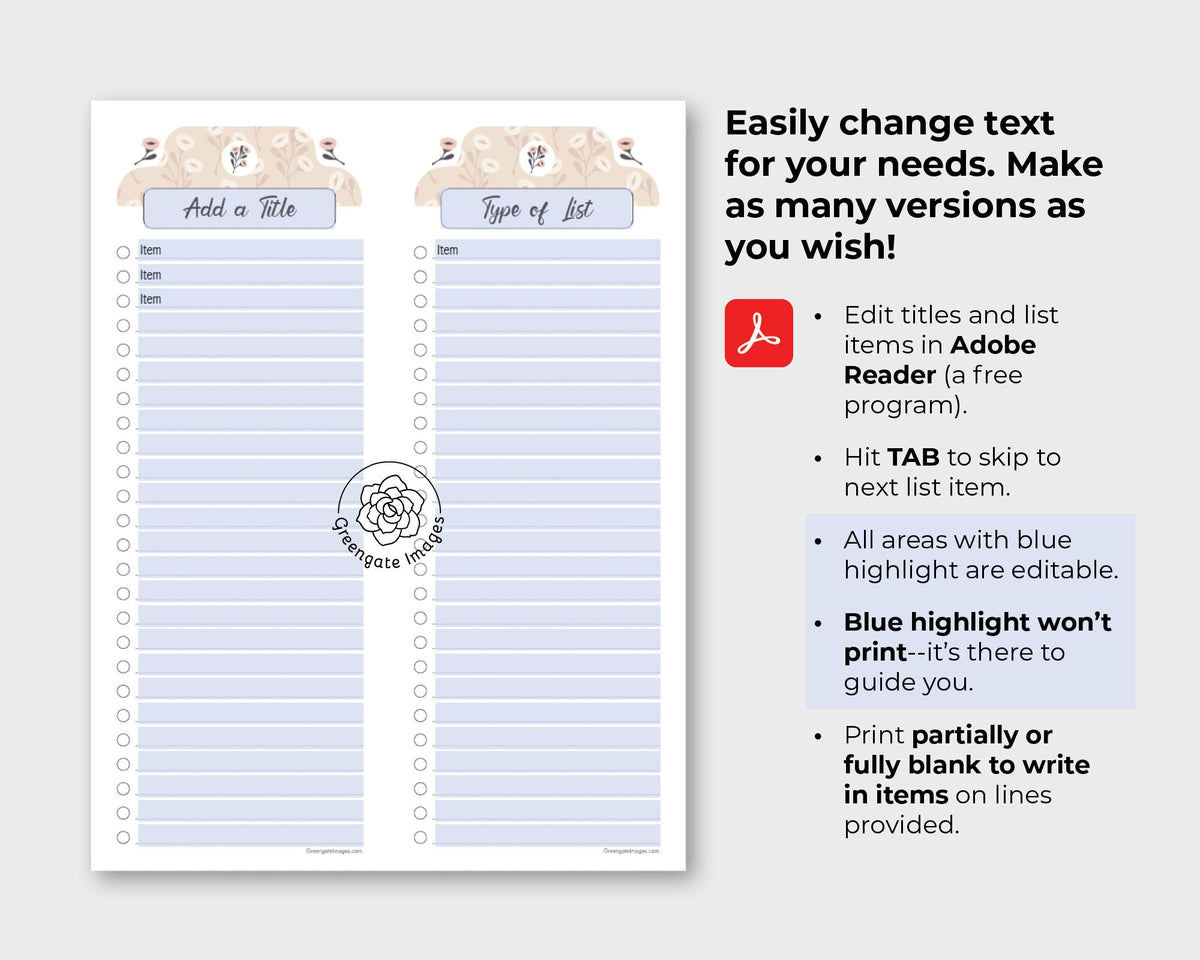 Printable List Paper - Cute Florals – Greengate Images