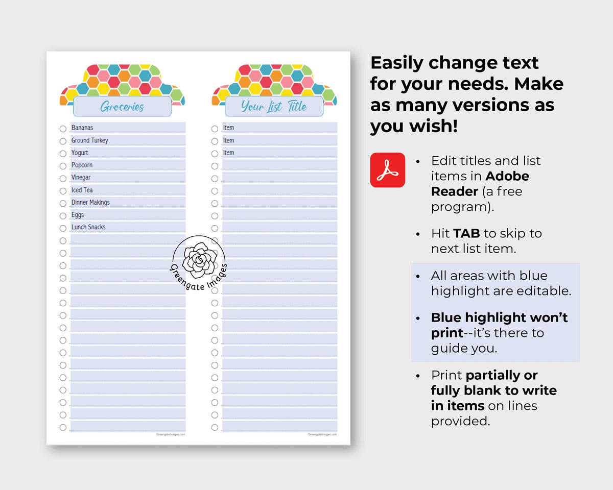 Printable List Paper - Rainbow Patterns – Greengate Images