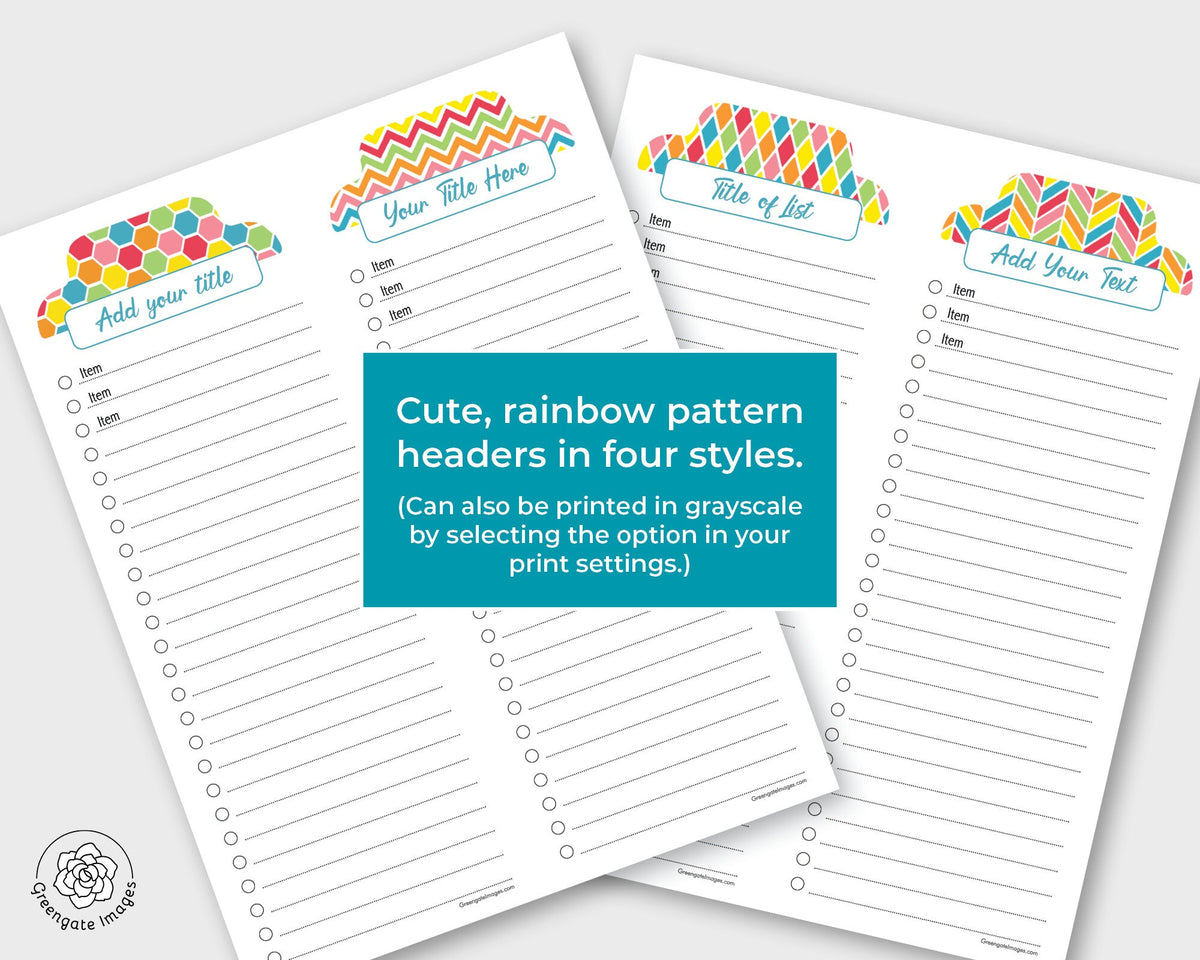Printable List Paper - Rainbow Patterns – Greengate Images