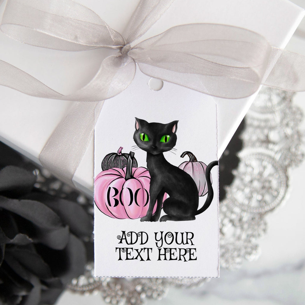 Black Cat Pink Pumpkin Halloween Gift Tag – Greengate Images
