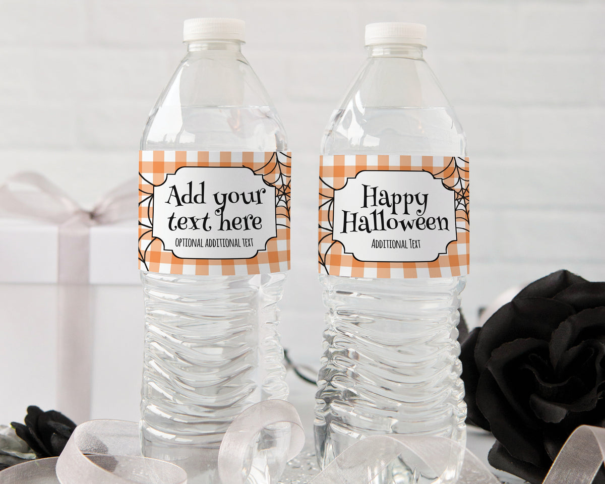 Spiders and Orange Gingham Water Bottle Label – Greengate Images