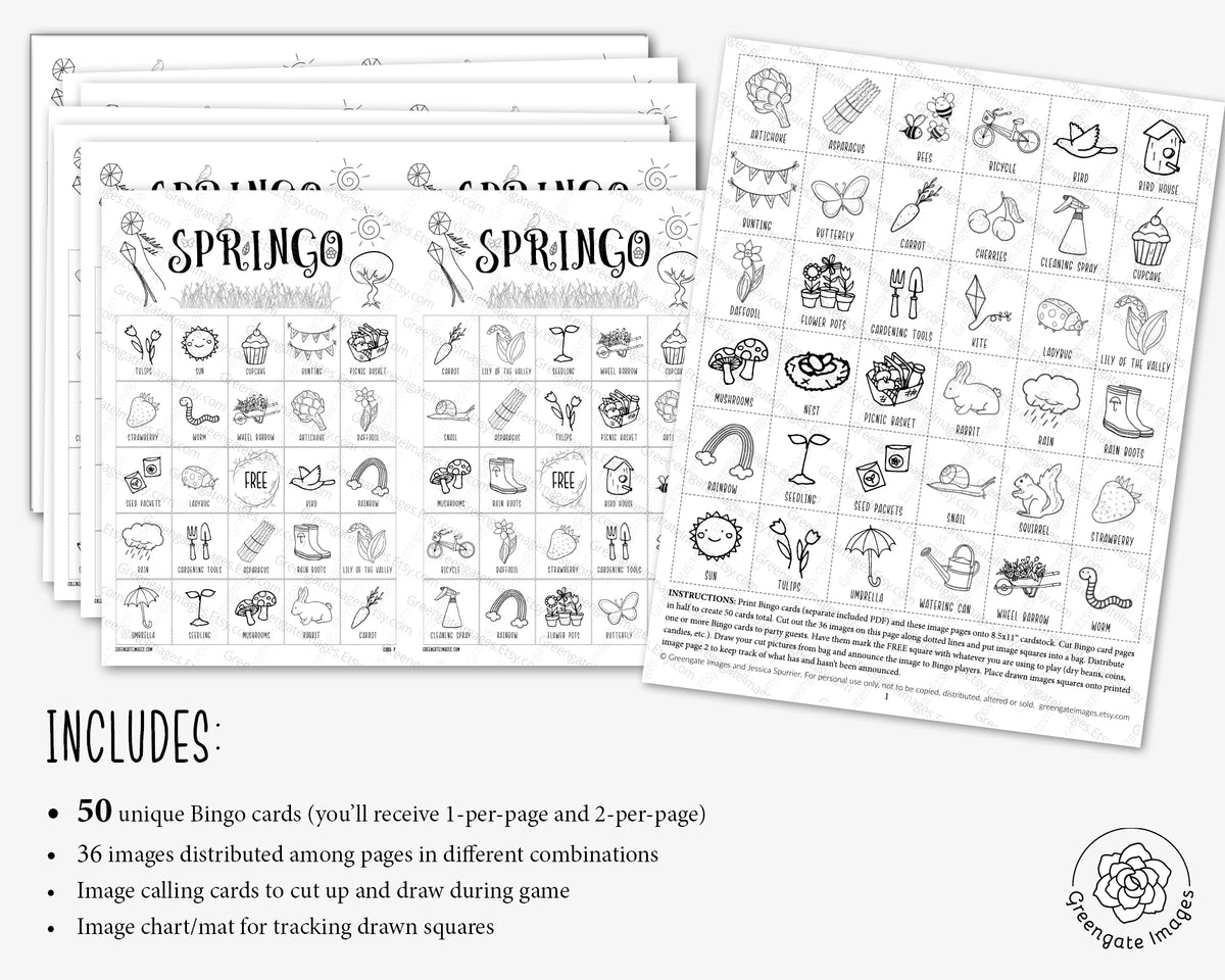 Springo (Spring Bingo) - Black and White Doodles – Greengate Images